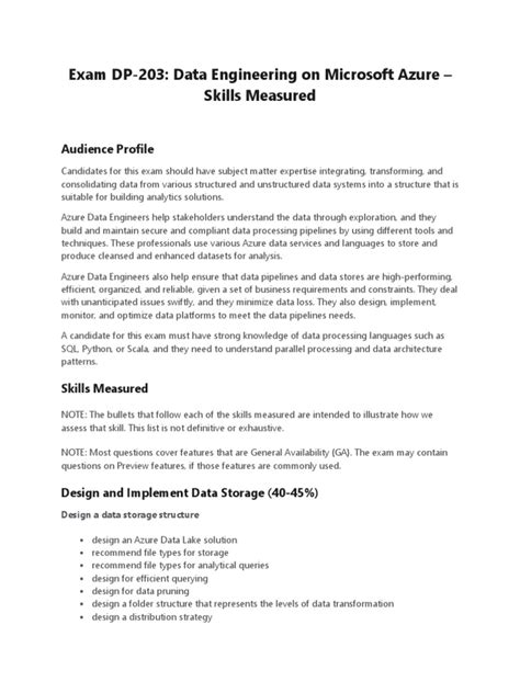 exam dp 203 data engineering on microsoft azure skills measured