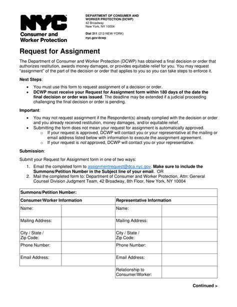 New York City Request For Assignment Fill Out Sign Online And