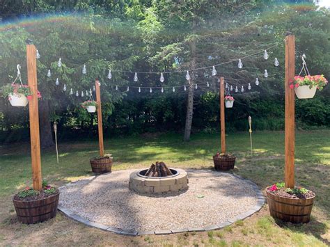 DIY Fire Pit With Solar String Light On Flower Pot Post Diy Backyard