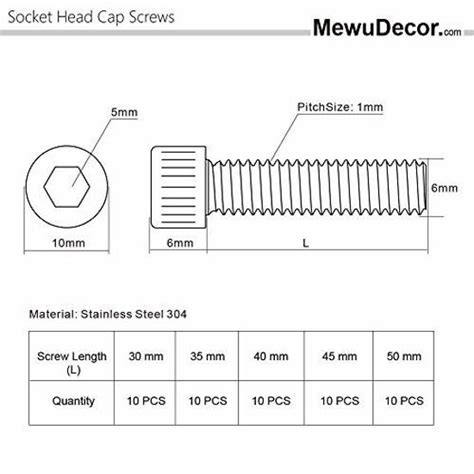 Getuscart 50 Pcs M6 X 30 35 40 45 50mm Socket Head Cap Screw