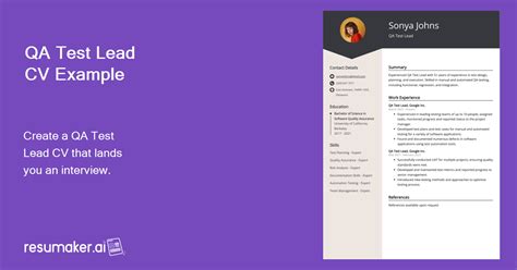 Qa Test Lead Cv Examples Template And 20 Tips