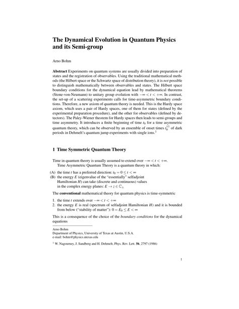 Pdf The Dynamical Evolution In Quantum Physics And Its Semi Group