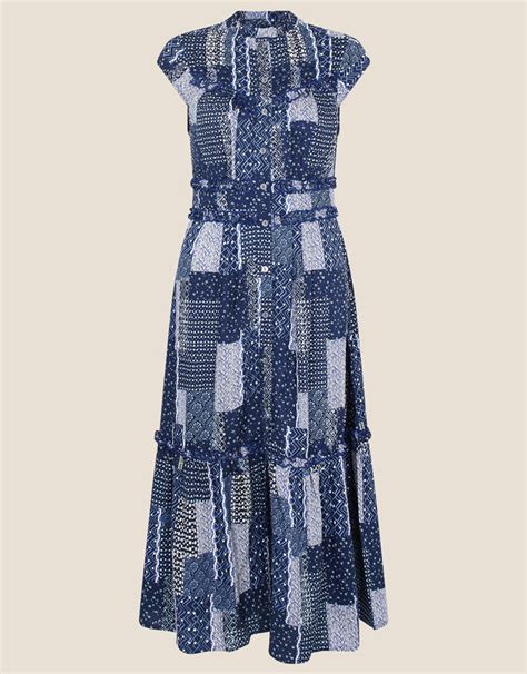 Patchwork Print Midi Dress Blue Patchwork Print Midi Dress Blue