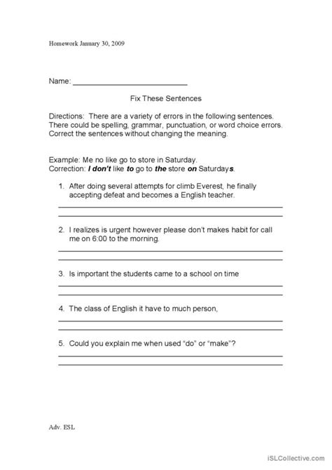 Fix These Sentences English ESL Worksheets Pdf Doc