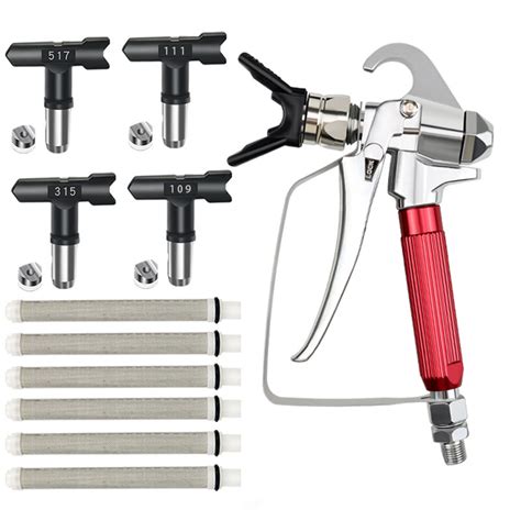 고압 에어리스 페인트 분무기 건 스프레이건 팁 및 깍지 가드 4 개 에어리스 스프레이건 필터 6 개 3600 Psi 건설 도구