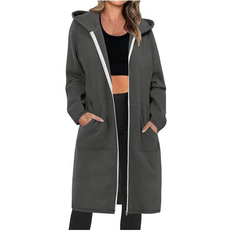 Wo Fusoul Women Casual Zip Up Fleece Hoodies Tunic Sweatshirt Long