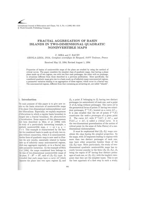 Pdf Fractal Aggregation Of Basin Islands In Two Dimensional Quadratic Noninvertible Maps