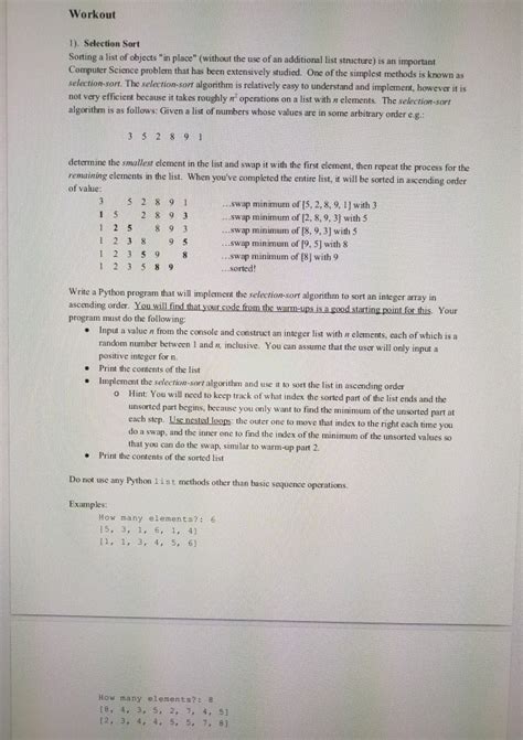Solved Workout 1 Selection Sort Sorting List Objects Place Without