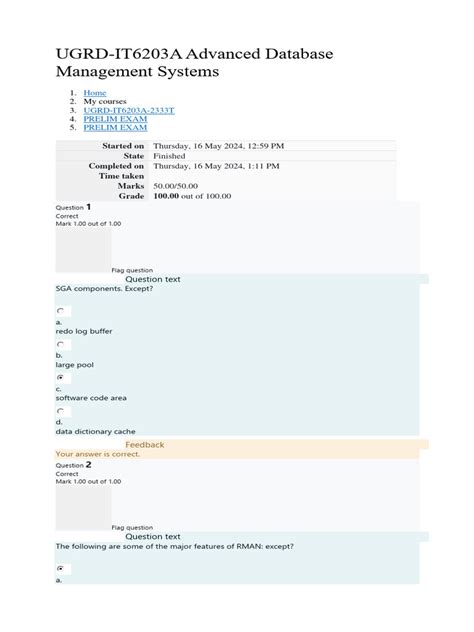 Advanced Database Management Systems Prelim Lec Exam Answers Pdf