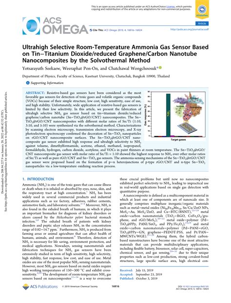 Pdf Ultrahigh Selective Room Temperature Ammonia Gas Sensor Based On