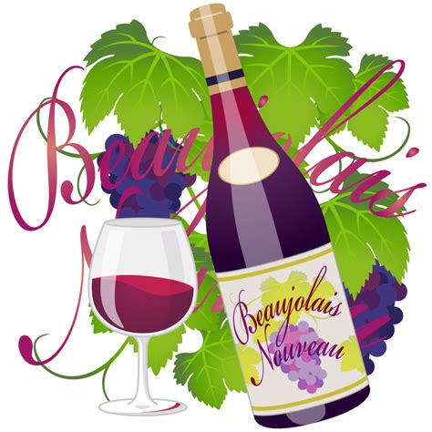 商用フリーイラスト 11月 ボジョレーヌーボー ワイン 赤 ボトルグラス ぶどう 文字 Beaujolais Nouveau 商用OK