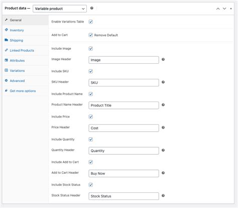Variations Table Plugin For Woocommerce Wp Sites