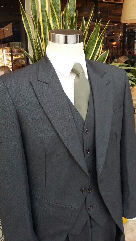 Charcoal Grey 3 Piece Tailcoat Suit With A Olive Green Tie Green