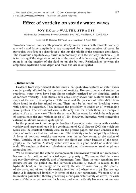 Pdf Effect Of Vorticity On Steady Water Waves