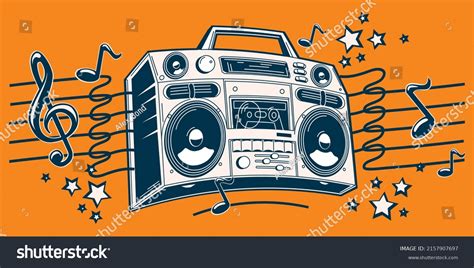 Boombox Drawing With Music Notes