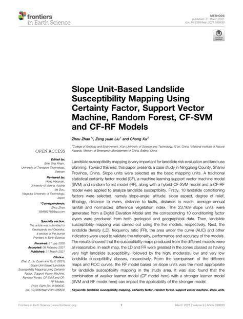 PDF Slope Unit Based Landslide Susceptibility Mapping Using Certainty Factor Support Vector