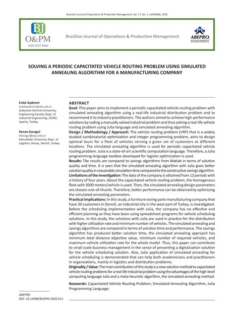 Pdf Solving A Periodic Capacitated Vehicle Routing Problem Using