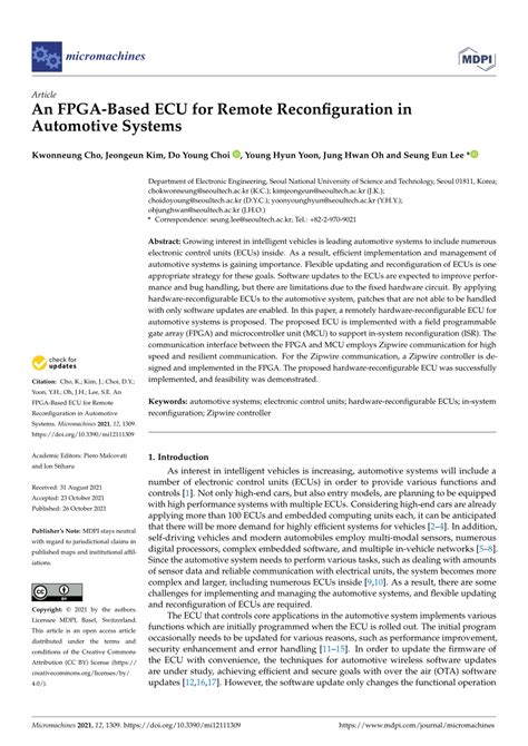 Pdf An Fpga Based Ecu For Remote Reconfiguration In Automotive Systems