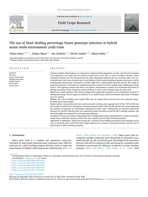 Pdf The Use Of Fixed Shelling Percentage Biases Genotype Selection In