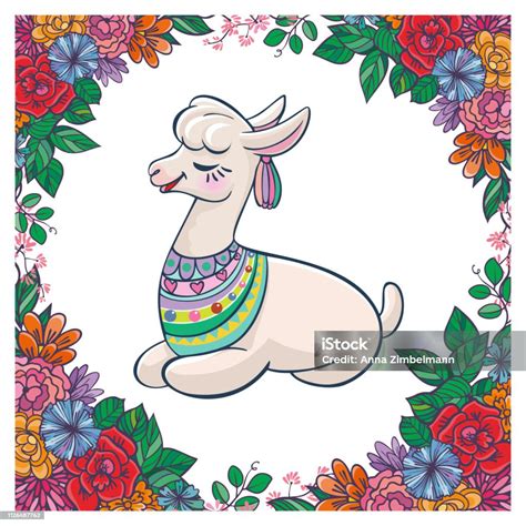 아름 다운 라마 알파 카 세로 꽃 프레임 벡터 스케치 개요 만화 일러스트 레이 션 귀여운에 대한 스톡 벡터 아트 및 기타 이미지 귀여운 꽃 식물 낙서 드로잉 Istock