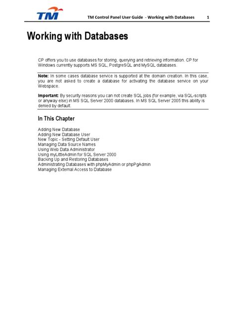 Working With Databases In This Chapter Pdf Microsoft Access Microsoft Sql Server