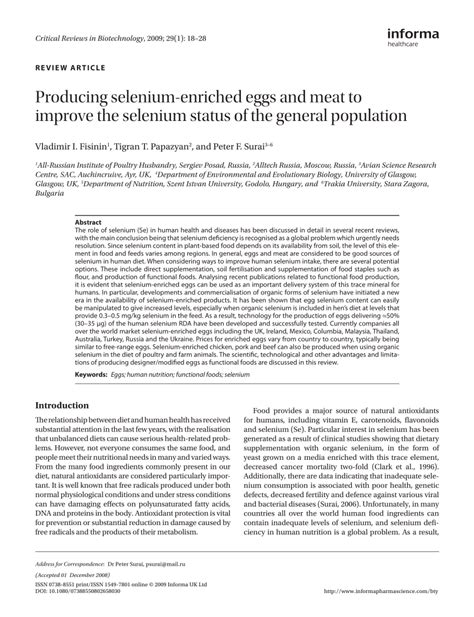 Pdf Producing Selenium Enriched Eggs And Meat To Improve The Selenium