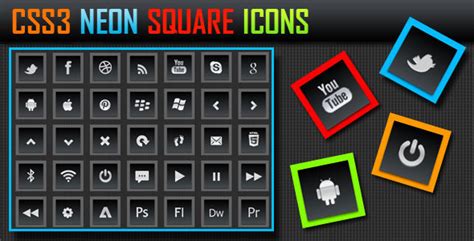 css3 neon square icons by elysiumwebsolutions codecanyon