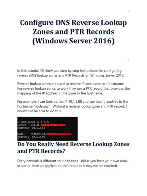 Configure Dns Reverse Lookup Zones And Ptr Records Windows Server 2016 Pdf Domain Name