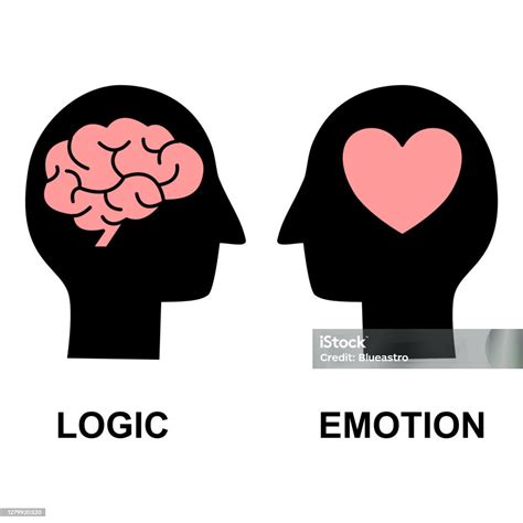흰색 배경에 심장과 두뇌 논리와 감정 개념 벡터 일러스트 느낌 대 생각 머리에 대한 스톡 벡터 아트 및 기타 이미지 머리 과학 교육 Istock