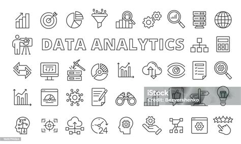 Satz Von Datenanalysesymbolen Im Liniendesign Datenvisualisierung