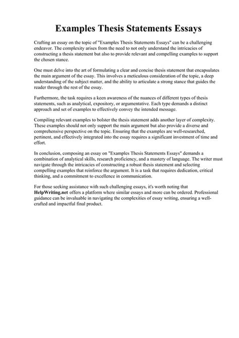 Examples Thesis Statements Essays PdfExamples Thesis Statements Essays Thesis Statement