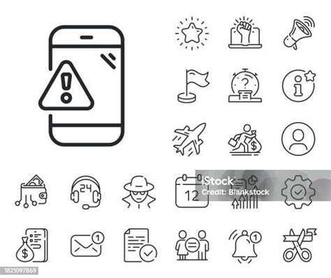 Warning Message Line Icon Phone Alert Sign Salaryman Gender Equality And Alert Bell Vector Stock