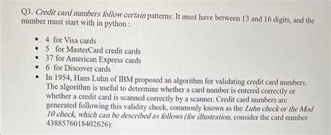 Solved Q3 Credit Card Numbers Follow Certain Patterns It