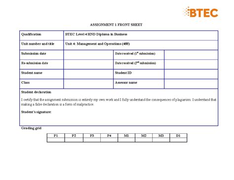 Unit 4 5036 Asm1 Frontsheet Assignment 1 Front Sheet Qualification