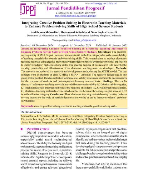 Pdf Integrating Creative Problem Solving In Electronic Teaching Materials To Enhance Problem