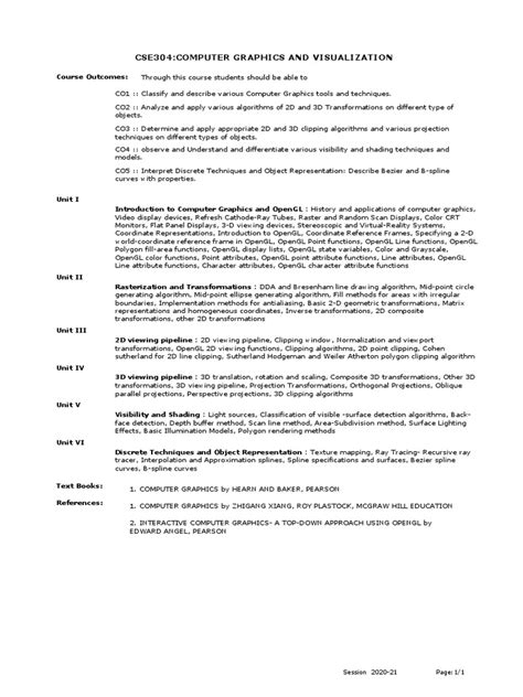 Cse304 Computer Graphics And Visualization Pdf 2 D Computer