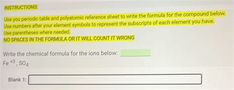 Instructions Use Periodic Table Polyatomic Reference Sheet Write