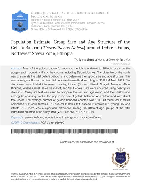 Pdf Population Estimate Group Size And Age Structure Of The Gelada