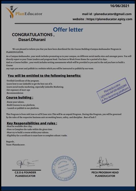 Dasari Dharani On Linkedin Planeducator Internships Applytoday