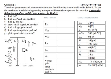 Solved Vgs Question 1 106234510 Transistor Parameters