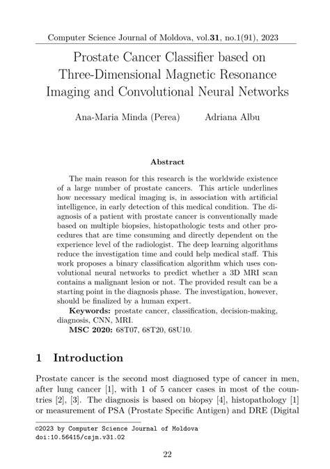 Pdf Prostate Cancer Classifier Based On Three Dimensional Magnetic Resonance Imaging And