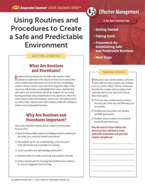 Quick Coaching Guide Using Routines And Procedures To Create A Safe And Predictable Environment