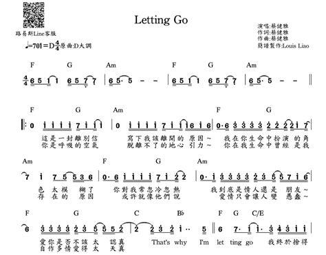 402 蔡健雅 Letting Go 單行 簡譜 路易斯琴譜商店