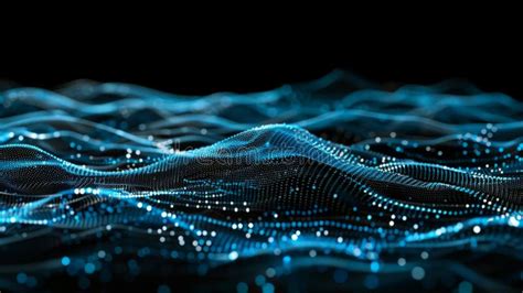 Abstract Waveform Tech Data Visualization With Blue Particle Flow