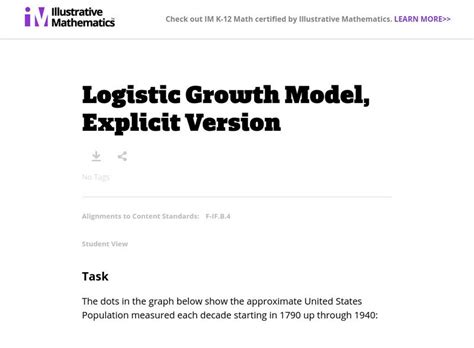 Illustrative Mathematics F If Logistic Growth Model Explicit Version Lesson Plan For 9th