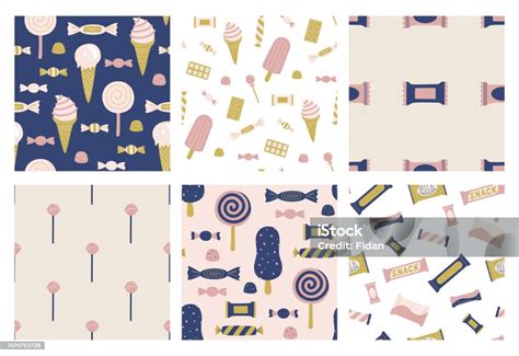 원활한 벡터 과자 패턴의 집합입니다 직물 섬유 표지 디자인 등에 대한 사탕 배경 모음 0명에 대한 스톡 벡터 아트 및 기타