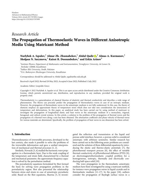 Pdf The Propagation Of Thermoelastic Waves In Different Anisotropic