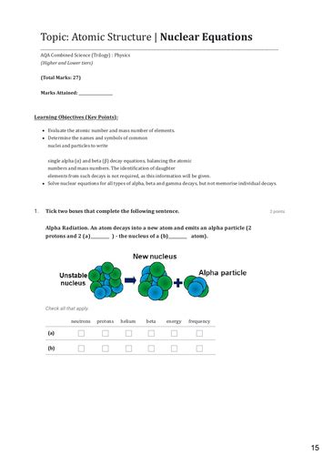 Aqa Gcse Physics Topic Atomic Structure Self Assessment Revision