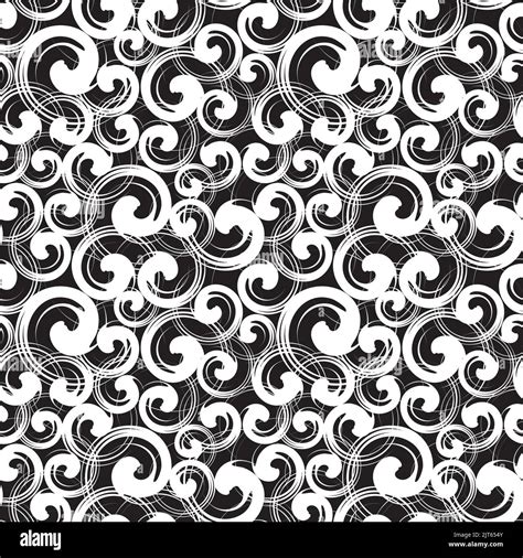 Spiral Symbols Seamless Pattern Different Sizes White Swirls Randomly Placed Over Black