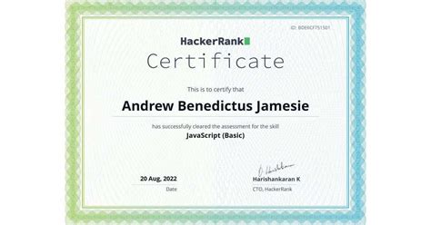 Hackerrank Javascript Certificate Andrew Benedictus Jamesie